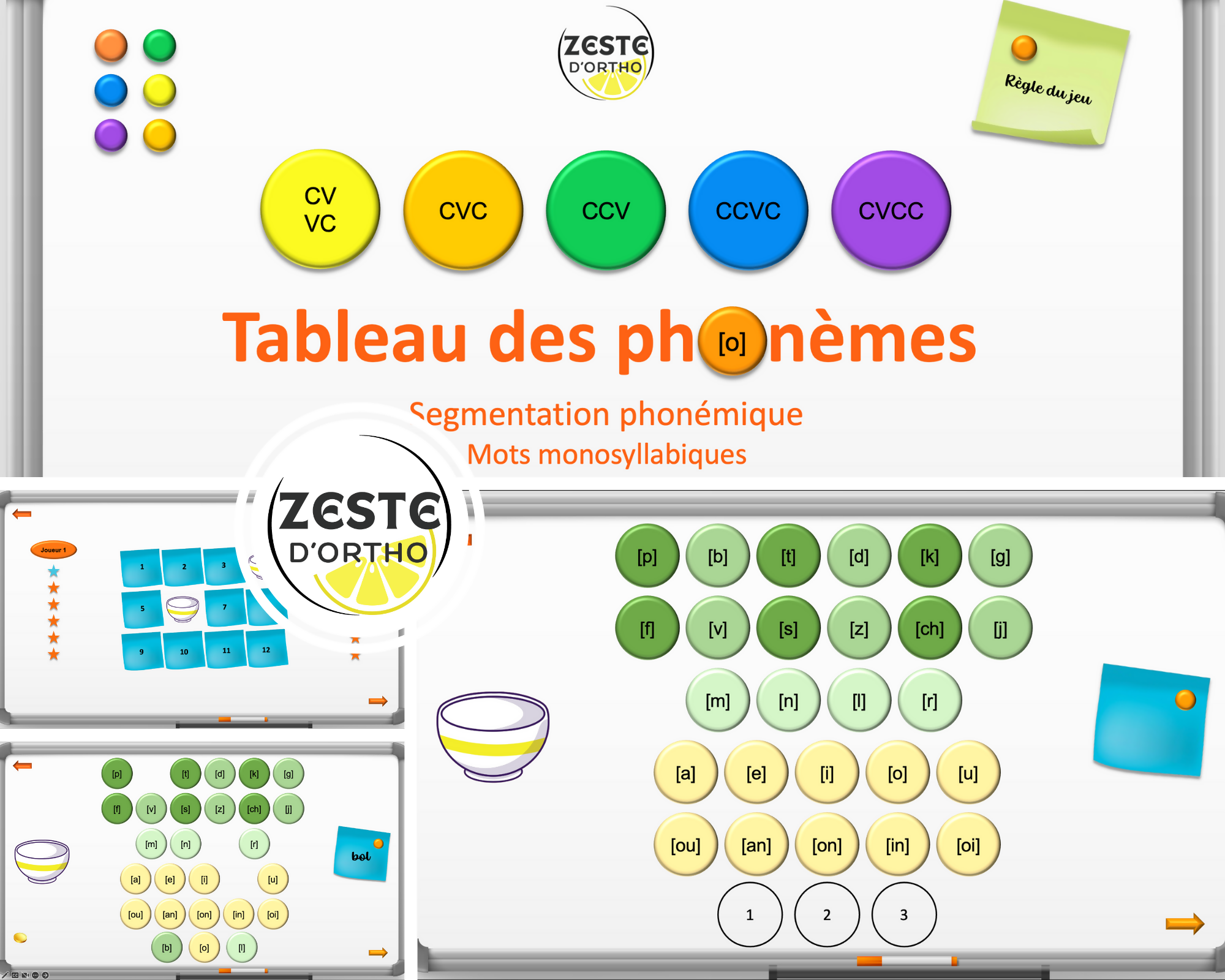 Tableau des phonèmes : segmentation phonémique de 50 mots monosyllabiq ...